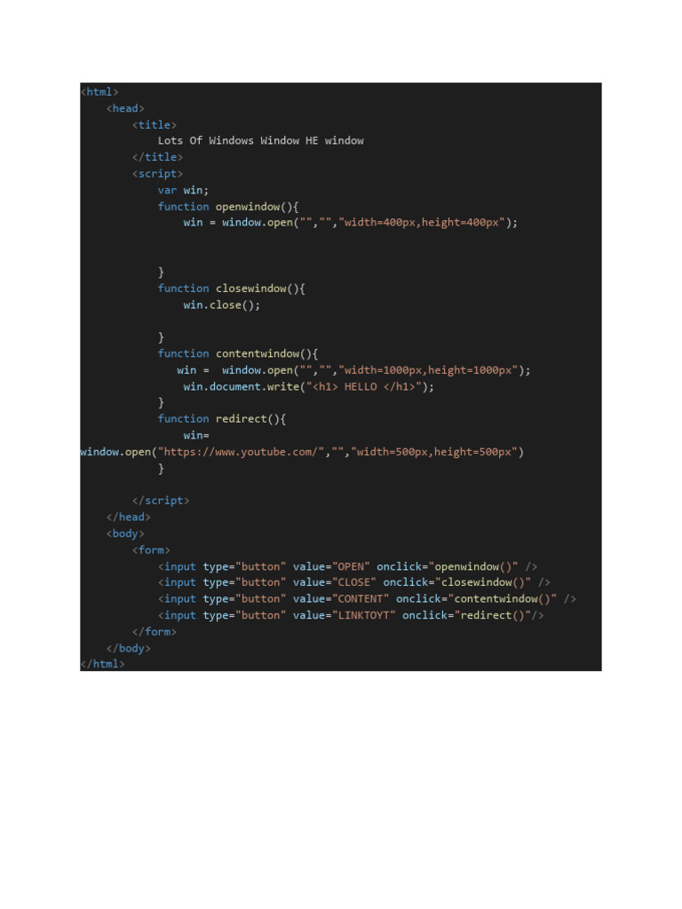 Java Script Program To Learn Operations of Windows | PDF | Computers Java Script Program To Learn Operations of Windows | PDF | Computers