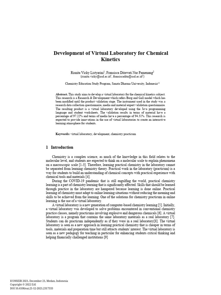 Development of Virtual Laboratory For Chemical KINETICS | PDF ...