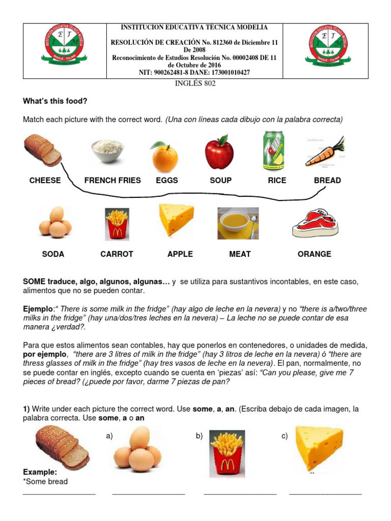 Food Worksheet | PDF