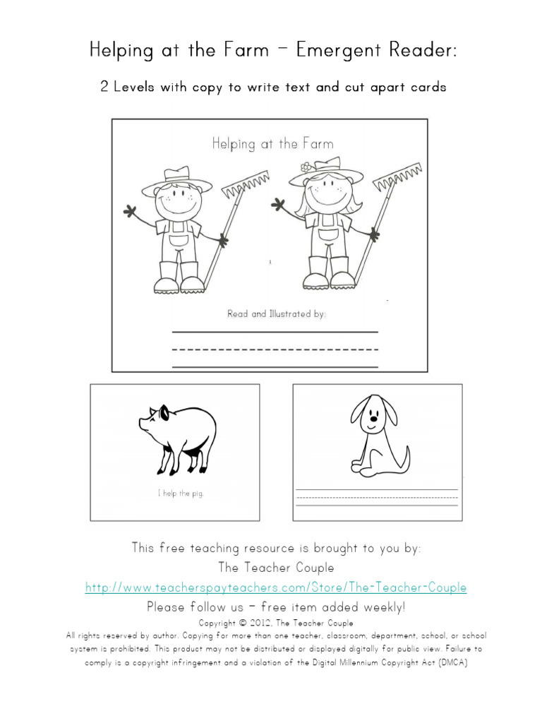 Helpingatthe Farm Free Emergent Reader Multiple Levels | PDF ...