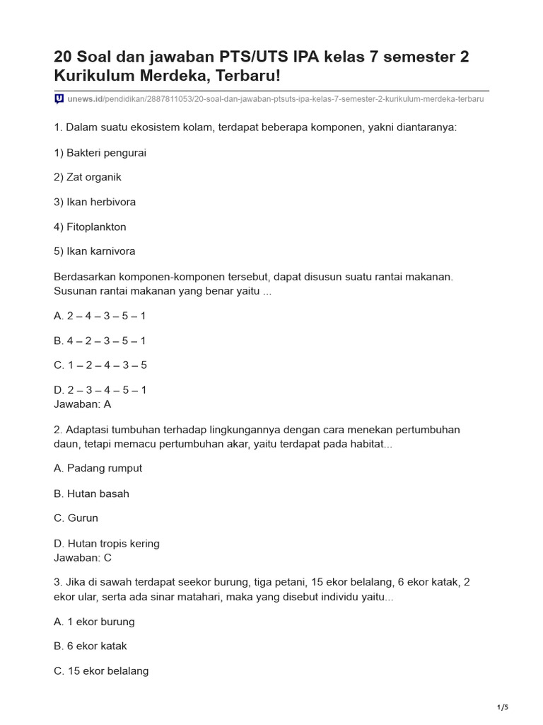 Unews - Id-20 Soal Dan Jawaban PTSUTS IPA Kelas 7 Semester 2 Kurikulum ... Unews - Id-20 Soal Dan Jawaban PTSUTS IPA Kelas 7 Semester 2 Kurikulum ...
