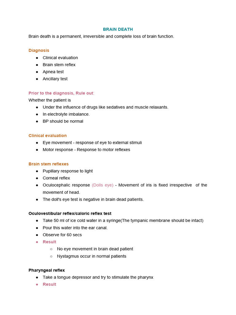 Brain Death | PDF | Physiology | Clinical Medicine
