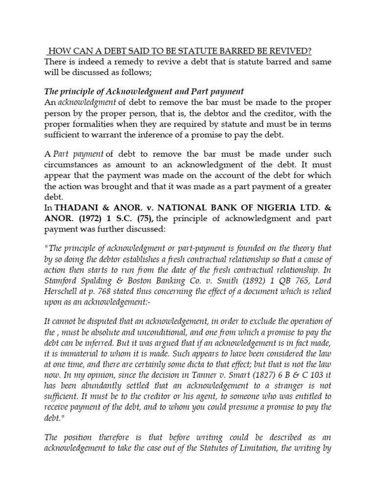 Reviving Statute-Barred Debts | PDF | Debt | Civil Law (Legal System)