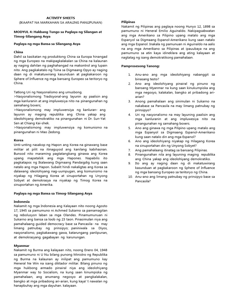 AP7 - Activity Sheet - M4 | PDF