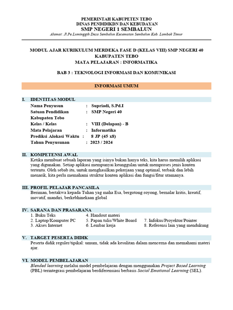 Modul Ajar Informatika - Teknologi Informasi Dan Komunikasi - Fase D ...
