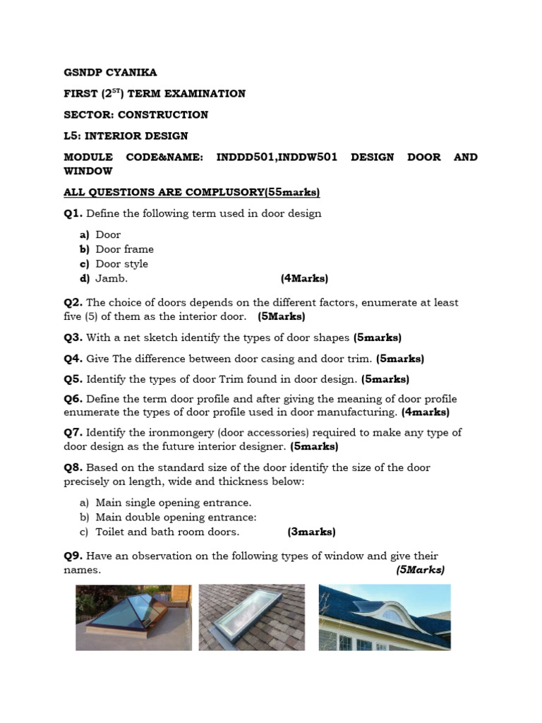 Door and Window Design Exam Guide | PDF | Door | Window