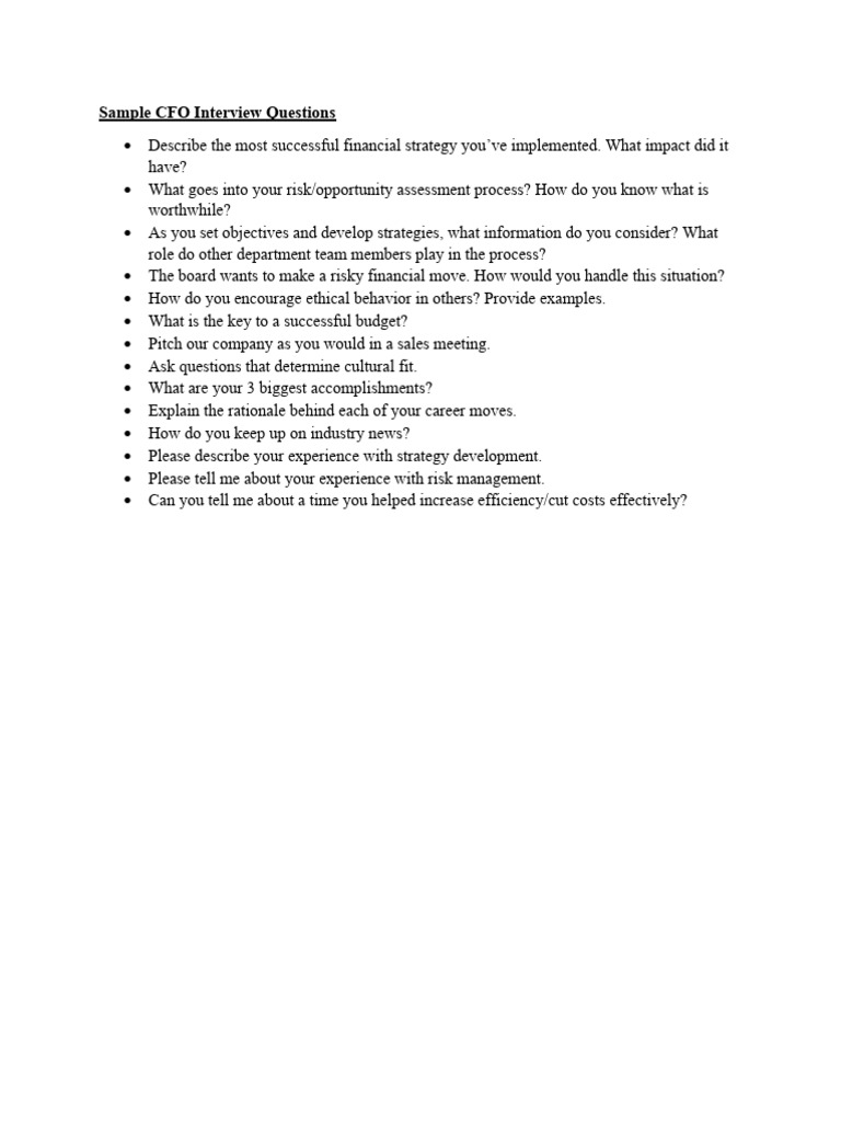 Essential CFO Interview Questions Guide | PDF