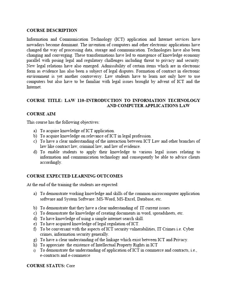 LAW 110 Course Syllabus | PDF | Information Technology | Databases LAW 110 Course Syllabus | PDF | Information Technology | Databases