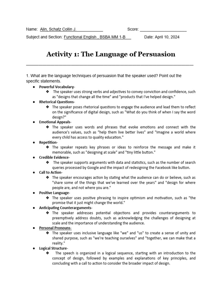 Persuasive Language Techniques in Speech | PDF | Persuasion | Rhetoric