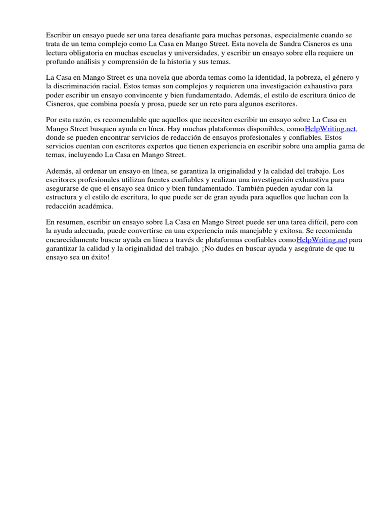 Ensayo Sobre La Casa en Mango Street | PDF | Translations | Vocabulary