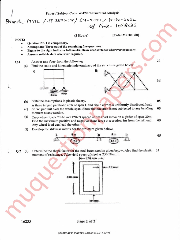 Be Civil-Engineering Semester-4 2022 December Structural-Analysisrev-2019-C | PDF | Structural ...