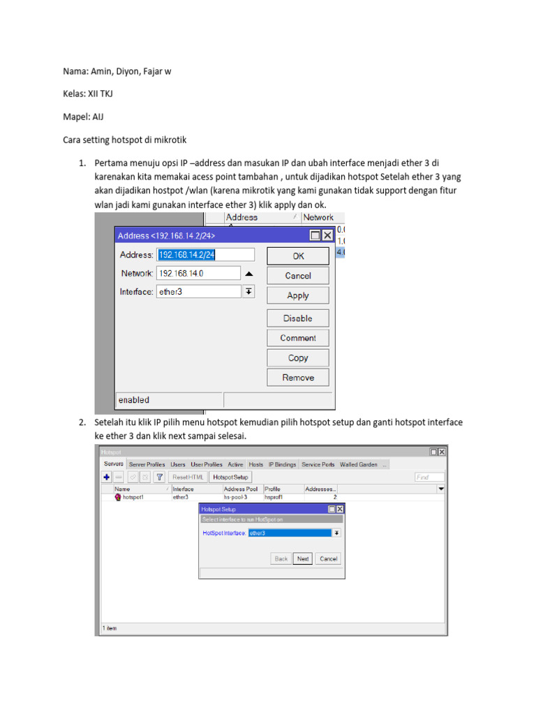 Cara Setting Hotspot Di Mikrotik Menggunakan Access Point | PDF | Komputer