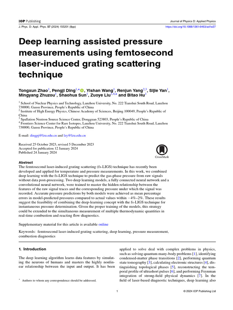 Deep Learning Assisted Pressure Measurements Using Femtosecond Laser ... Deep Learning Assisted Pressure Measurements Using Femtosecond Laser ...