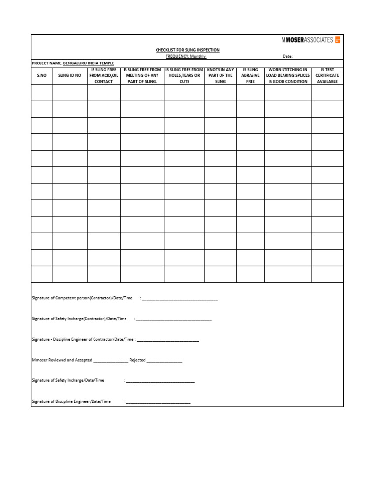 Checklist For Sling Inspection | PDF