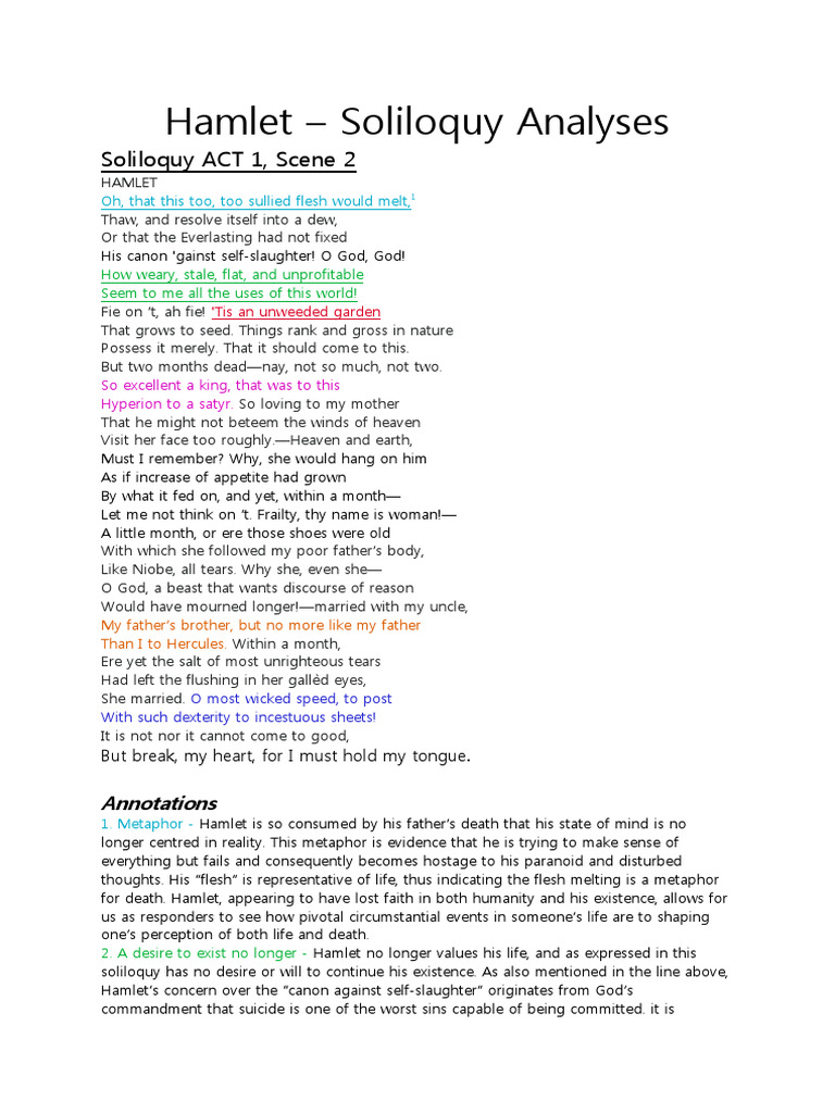 Hamlet Soliloquy Analyses | PDF | Hamlet | Cain And Abel