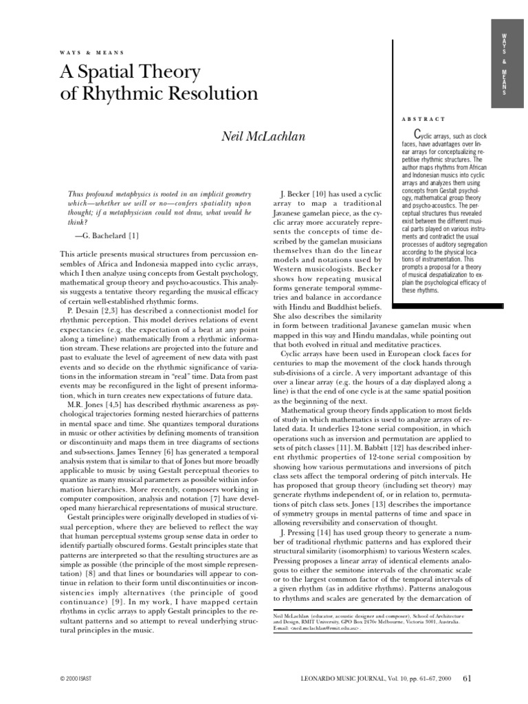 A Spatial Theory of Rhythmic Resolution | PDF | Rhythm | Group ...