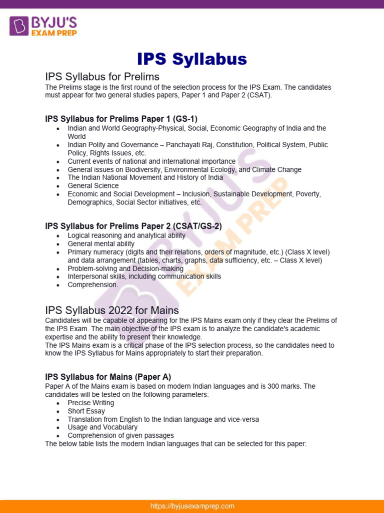 Ips Syllabus 51 | PDF | Languages Of India