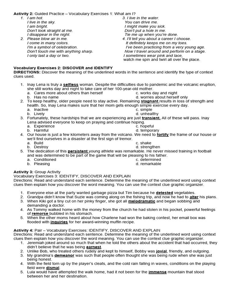 Vocabulary Exercises | PDF