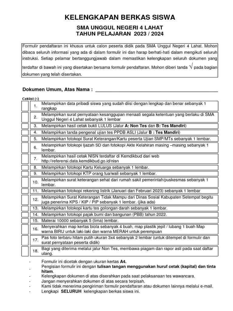 Formulir Data Siswa Baru Ppdb 2023 2024 New Pdf