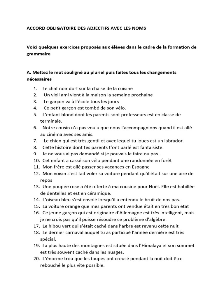 Accord des adjectifs en français | PDF