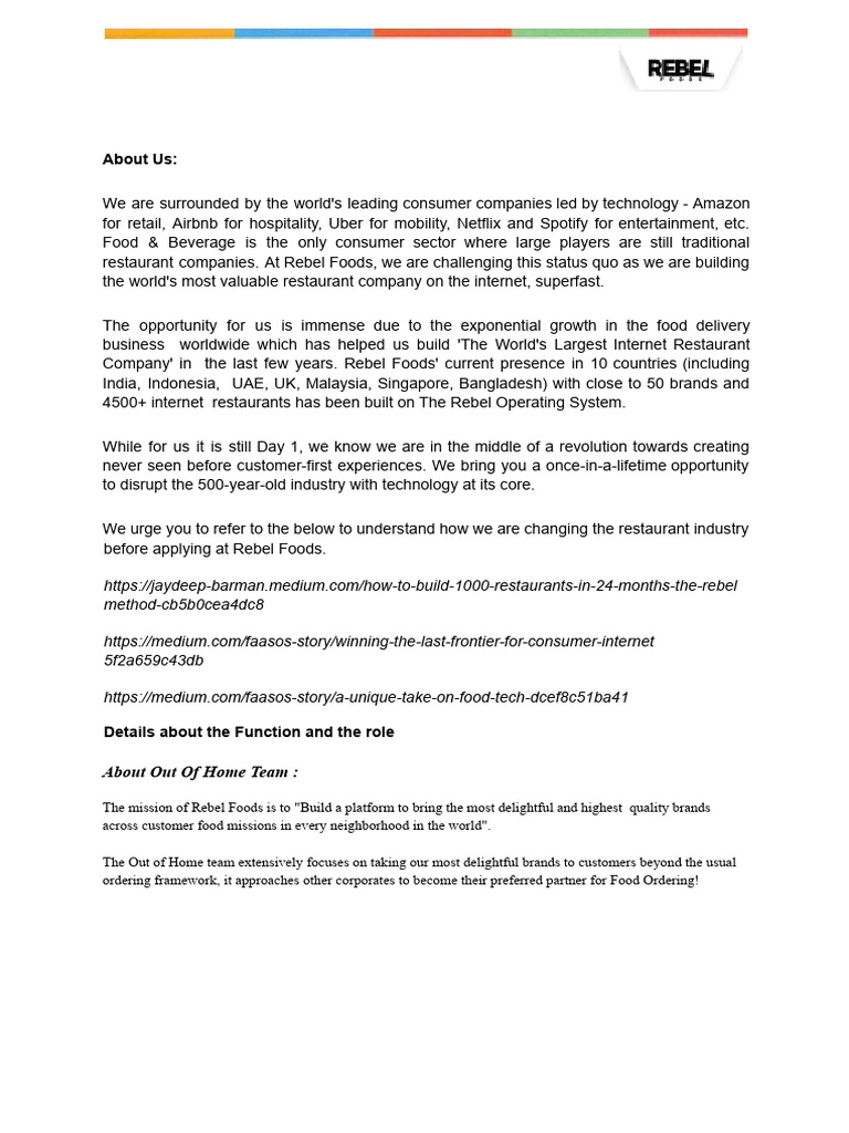 JD Template - For Candidate - TBM | PDF | Restaurants | Brand