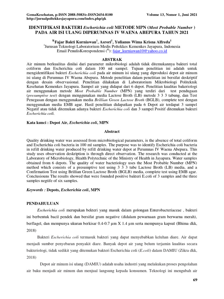 Jurnal Identifikasi Bakteri E.Coli | PDF