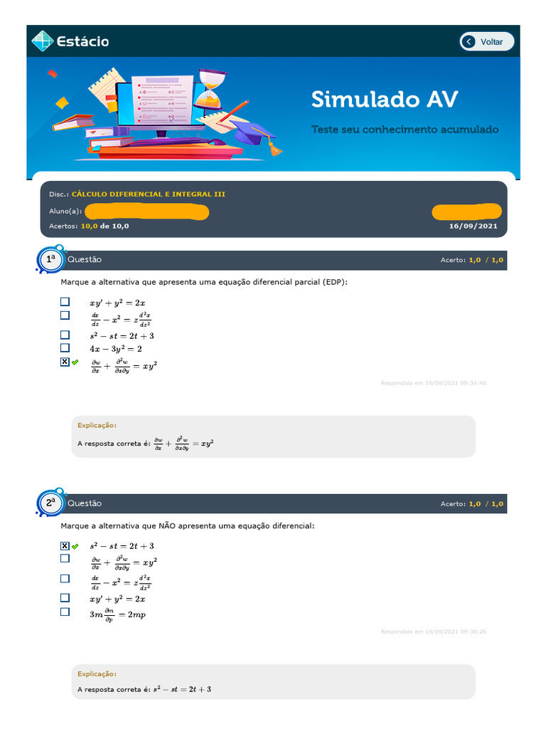 Simulado de Cálculo III | Download grátis PDF | Matemática | Cálculo multivariável