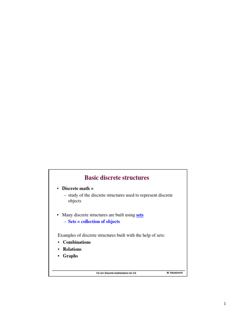 Lecture 1 | PDF | Discrete Mathematics | Set (Mathematics) Lecture 1 | PDF | Discrete Mathematics | Set (Mathematics)