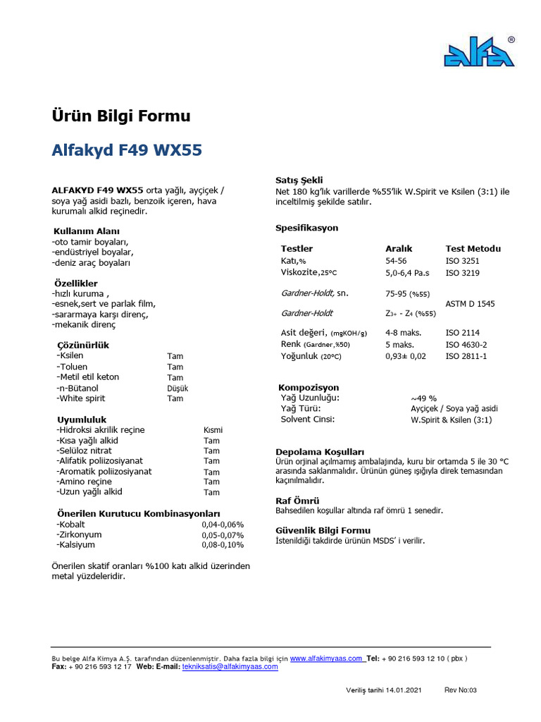 Alfakyd f49 Wx55 Tds (Tur) | PDF