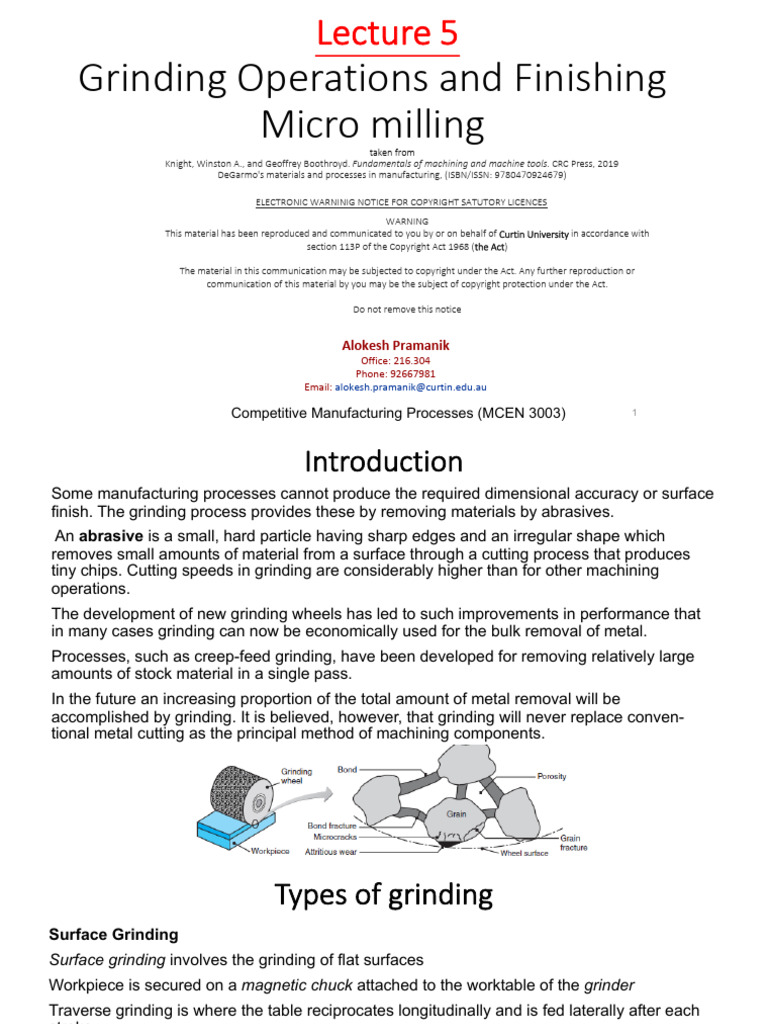Grinding Operations and Finishing Micro Milling: Competitive ...