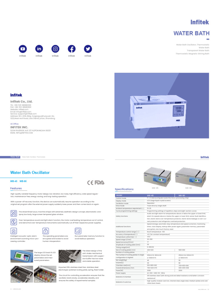 Infitek Laboratory Water Bath Overview | PDF | Water | Stainless Steel