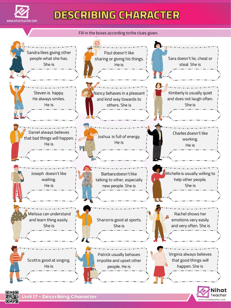 Unit 17 - Describing Character Worksheet 2 | PDF