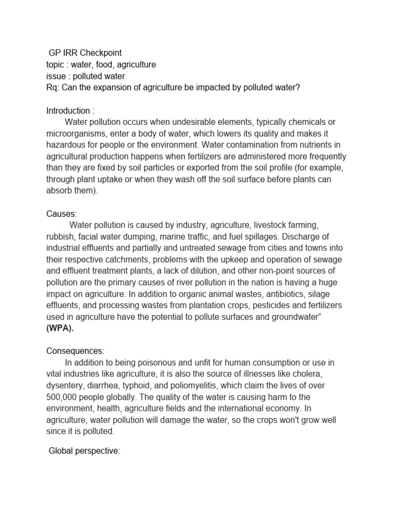 Impact of Polluted Water on Agriculture | PDF | Water Pollution ...