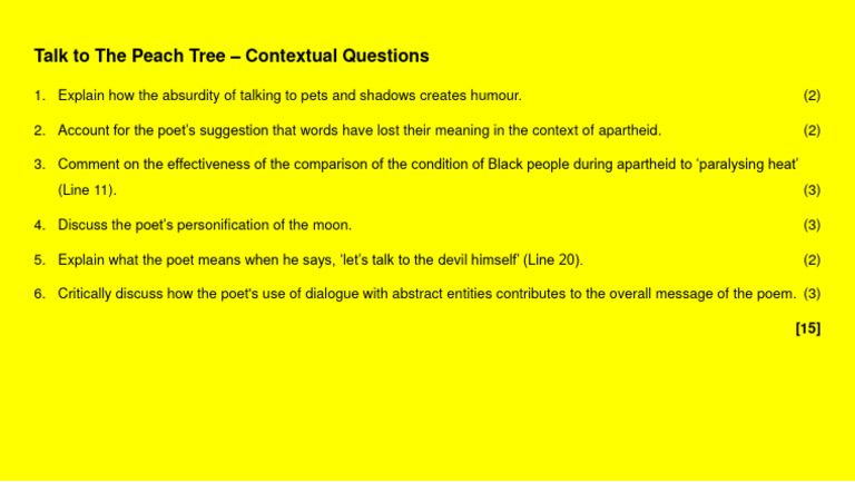 Talk To The Peach Tree - Contextual Questions-1 | PDF | Philosophy ...