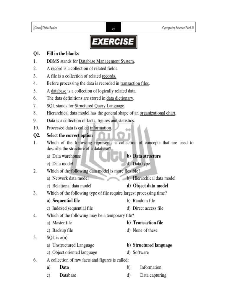 Computer 12 Class Notes Mcqs Pdf Databases Relational Database 