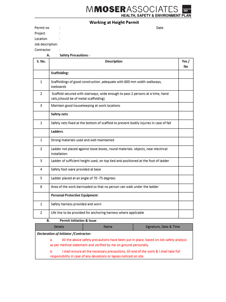 R 14 Height Work Permit Format | PDF | Scaffolding | Safety
