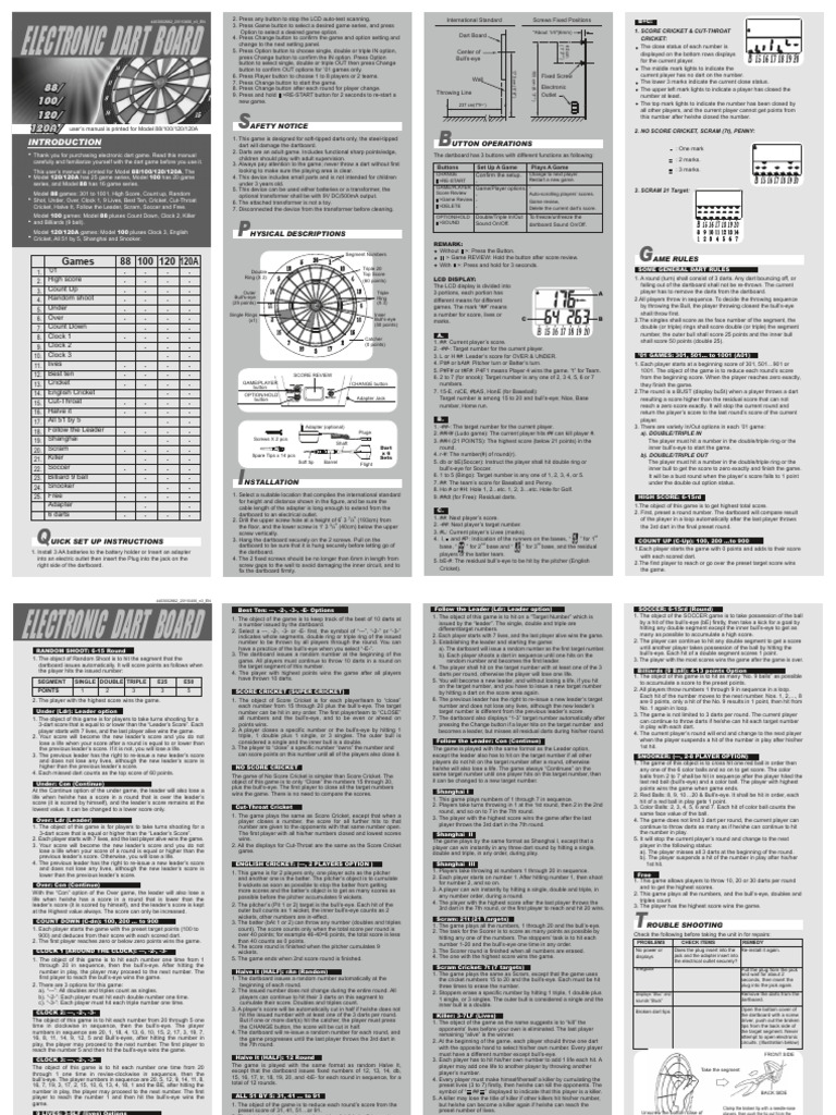 Echowell GC 100 Dartboard | PDF | Games Of Physical Skill | Athletic Sports