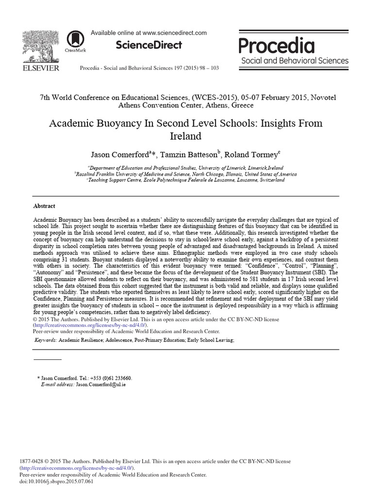 Academic Buoyancy in Second Level Schools Insights From | PDF ...