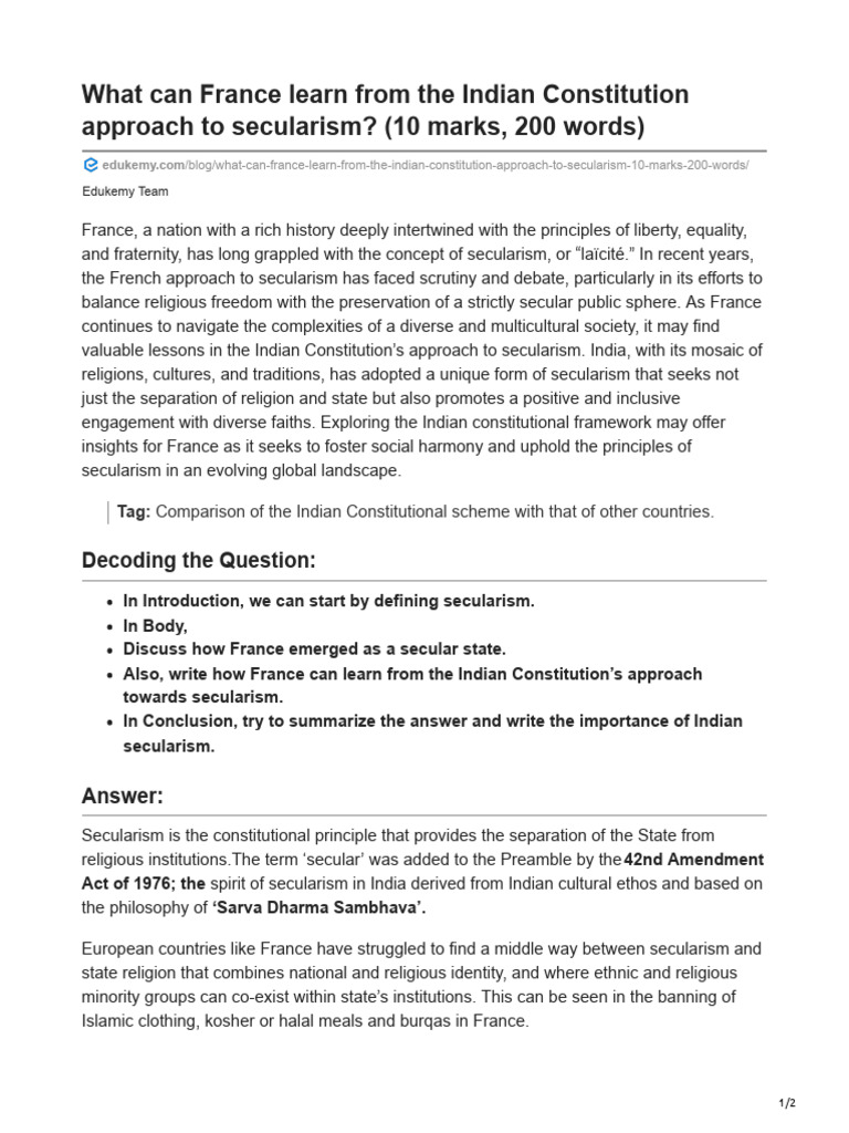 What Can France Learn From The Indian Constitution Approach To ...