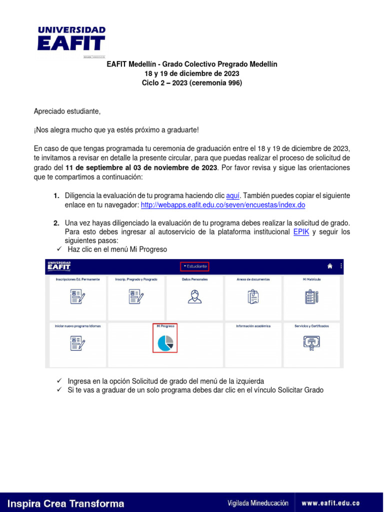 Proceso de Graduación EAFIT 2023 | PDF