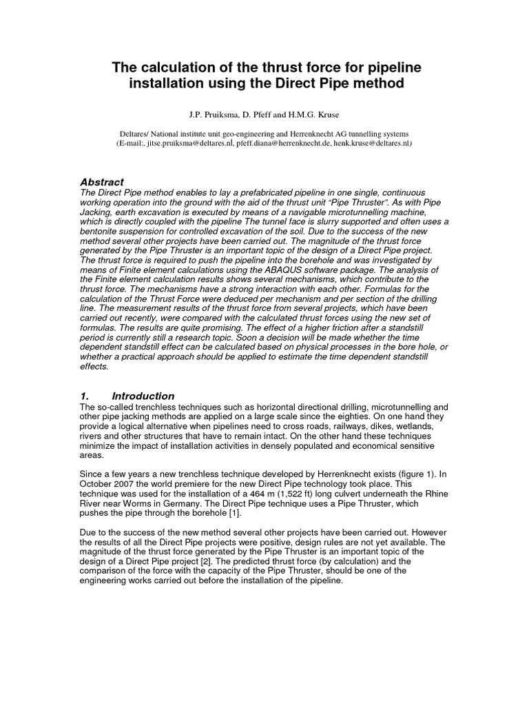 Calculation of The Thurst Force For Pipeline Installation Using DPI ...
