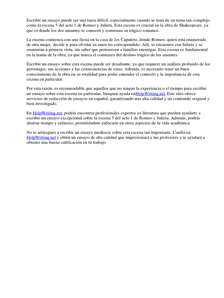 Ensayo Sobre La Escena 5 Del Acto 1 de Romeo y Julieta | PDF ...