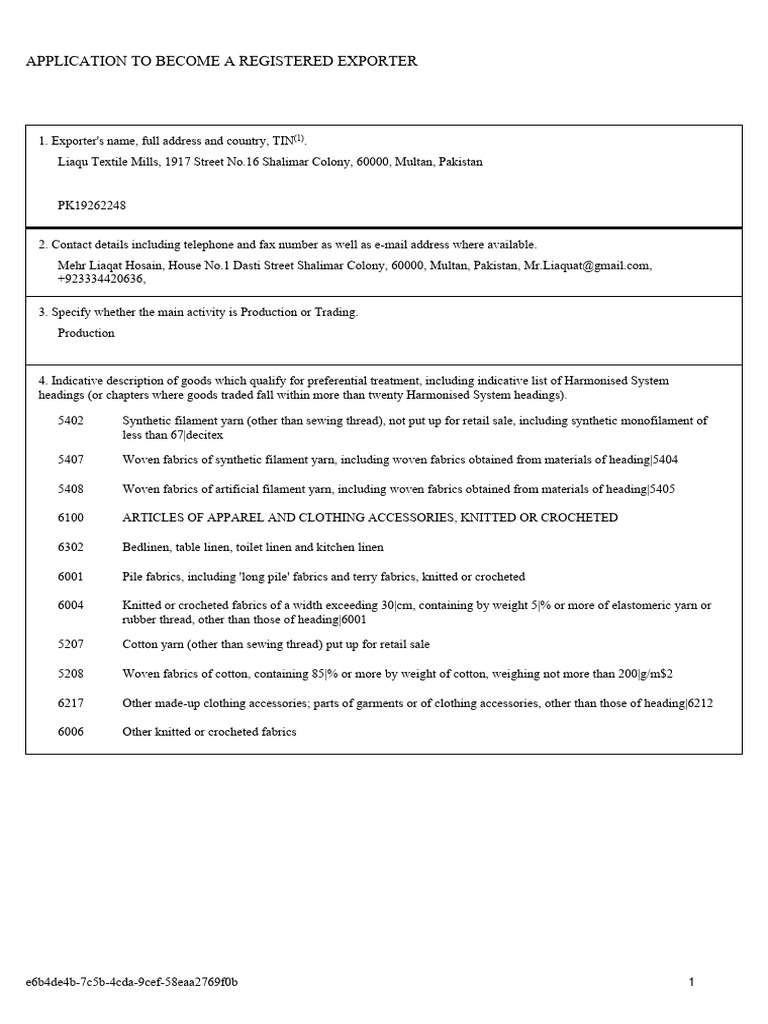 LTM Rex Application | PDF | Textiles | Yarn