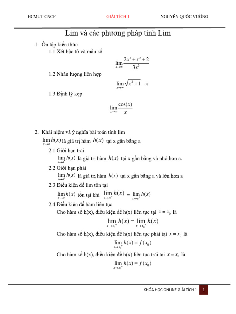Lý Thuyết Lim Và Các Phương Pháp Tính Lim | PDF