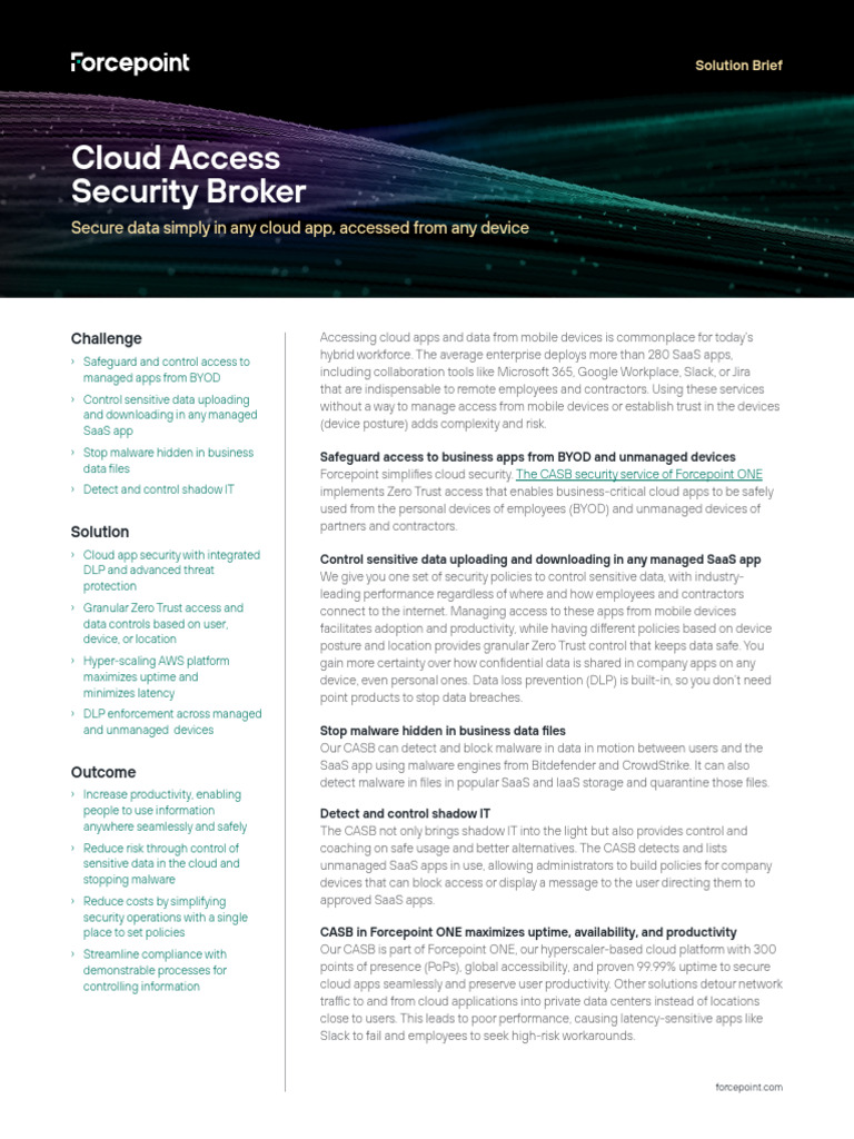 Forcepoint ONE CASB: Secure Cloud Access | PDF | Cloud Computing | Mobile App
