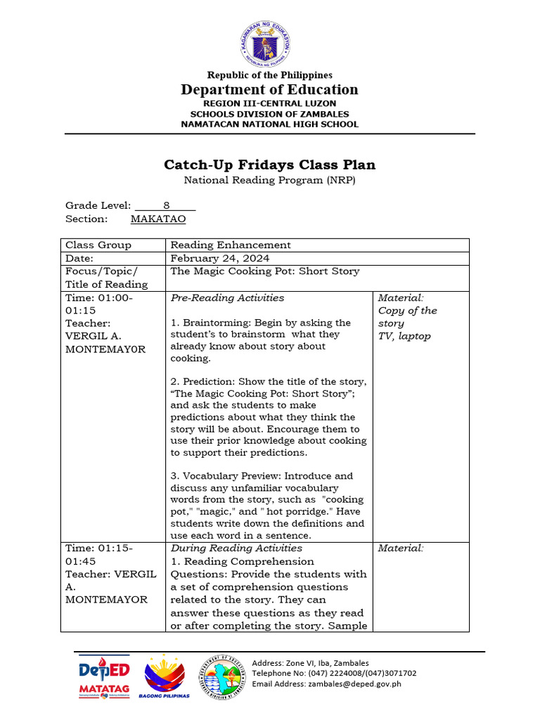 Catch Up Friday Plan Grade 8 Tle | PDF | Cognition | Human Communication