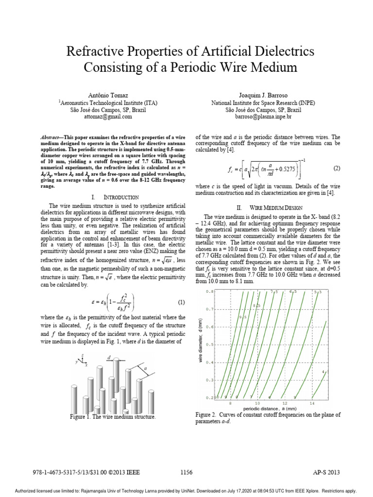0a Refractive Properties Of Artificial Dielectrics Consisting Of A