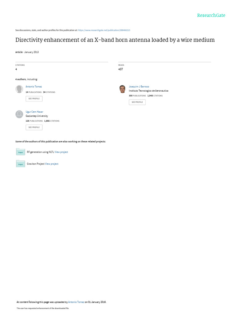 0A Directivity Enhancement of An X-Band Horn Antenna Loaded by A Wire ...
