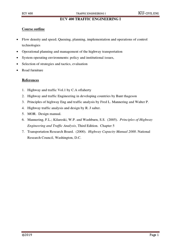 Traffic Engineering I CLASS NOTES | PDF | Speed | Traffic