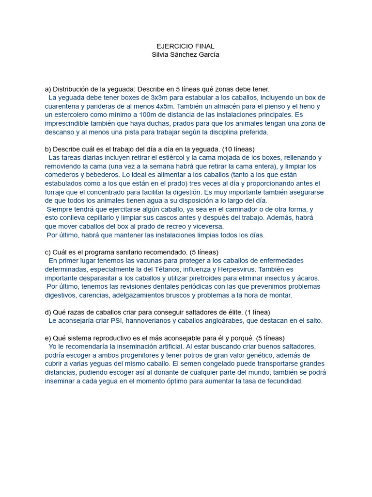 EJERCICIO FINAL | PDF | Caballos